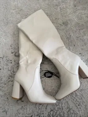 streetswear society | Shoes | Classic Cream Overtheknee Block Heel ...